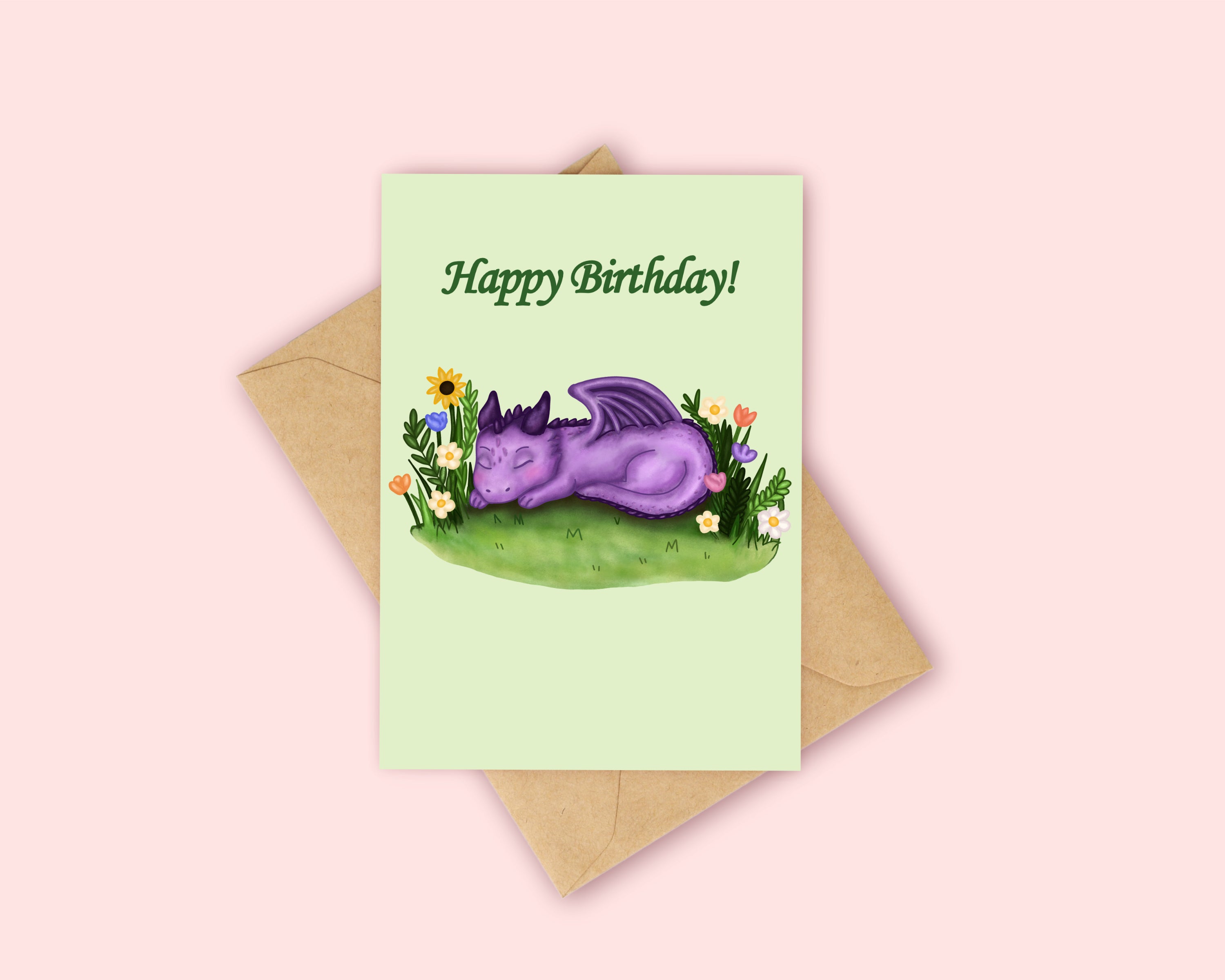 Sleepy Dragon Birthday Card – Peach and Mimi